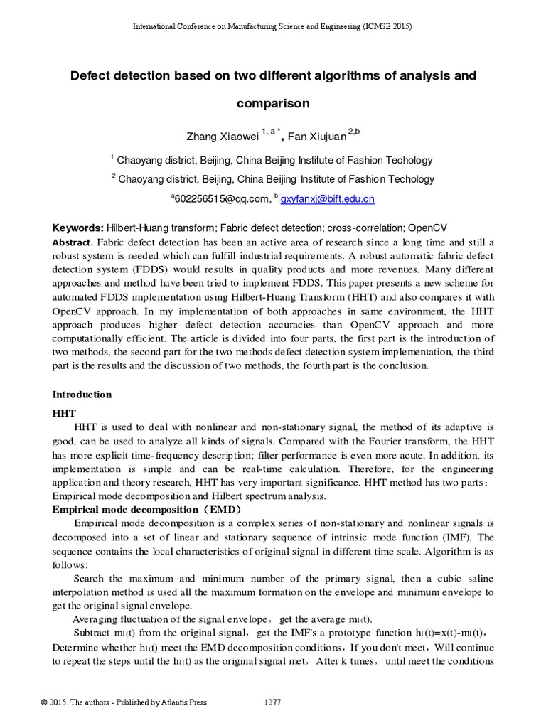 Defect Detection Based On Two Different Algorithms Of Analysis And Comparison Pdf Spectral