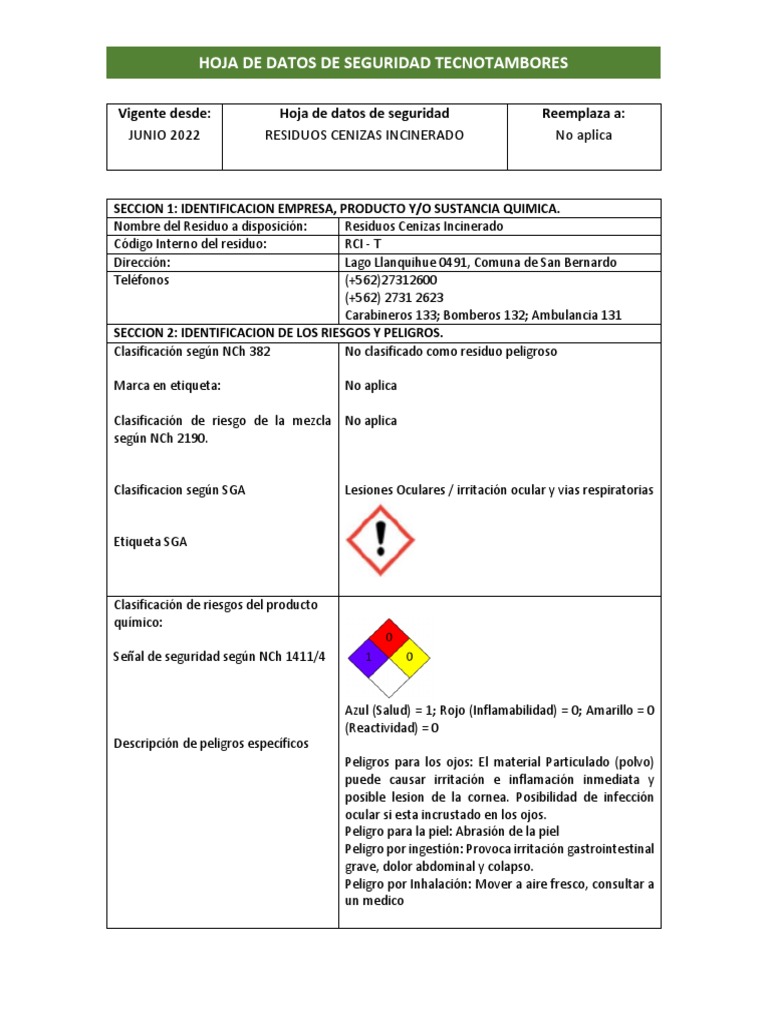 HDS Residuos Cenizas I | Descargar gratis PDF | Residuos | Toxicidad