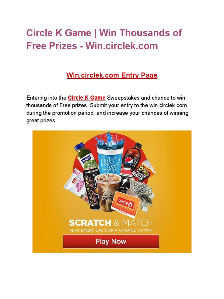 Circle K Game - Win Thousands of Free Prizes - Win | PDF | Cooking ...