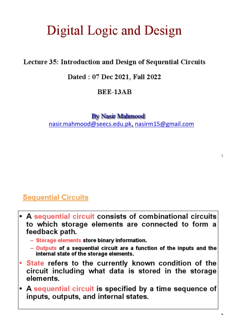 35 DLD Lec 35 Introduction and Design of Sequential Circuits Example Dated 07 Dec 2022 Lecture ...