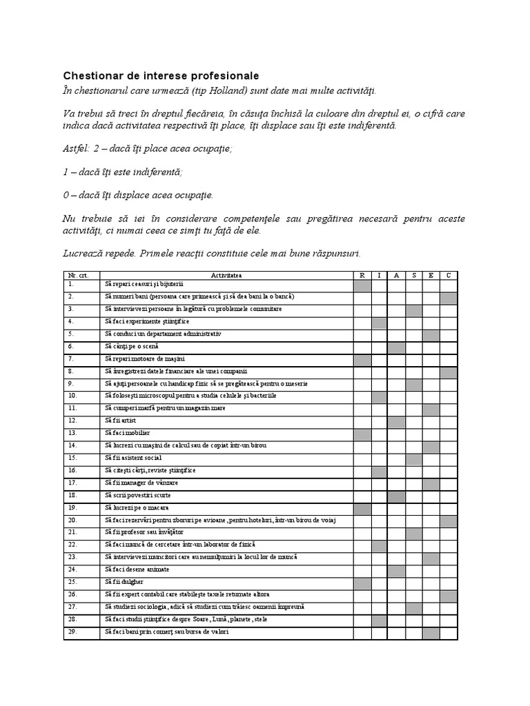 Chestionarul de Interese Holland 56a023f94a1e5 | PDF