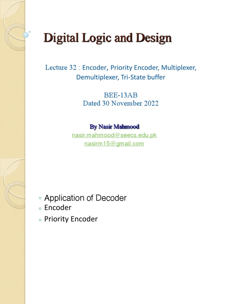 32 Dld Lec 32 Combinational Circuit Implementation Using Decoder Encoder Priority Encoder 30 