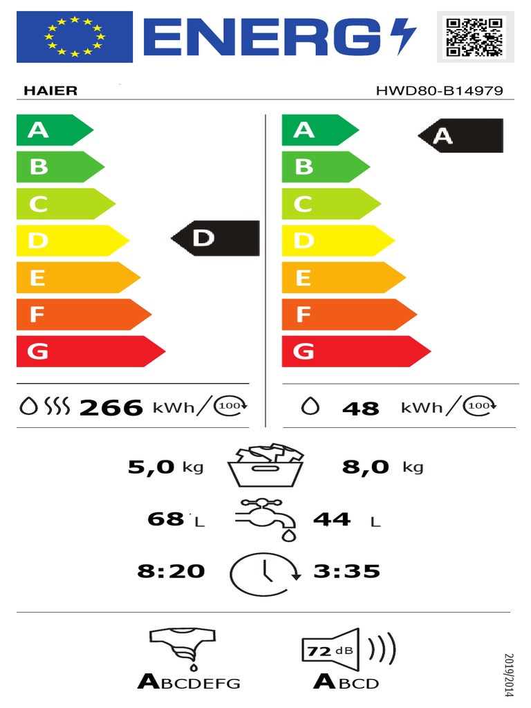 Product Specifications for HAIER HWD80-B14979 | PDF