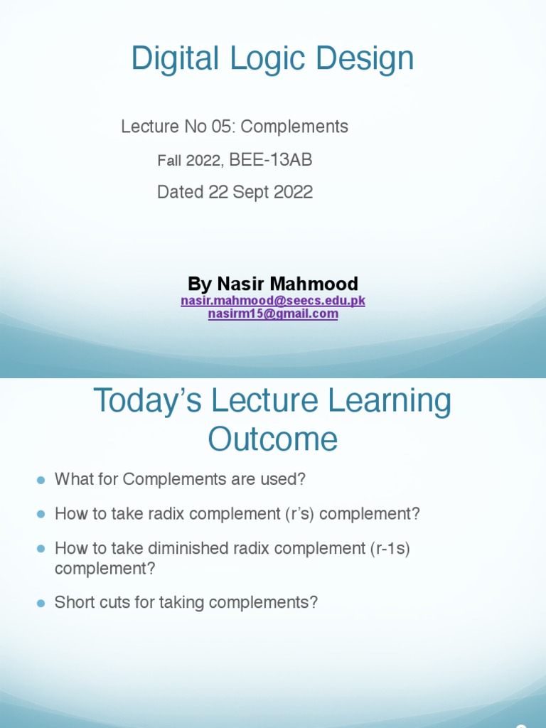05 DLD Lec 05 Complements Dated 22 Sept 2022 Lecture Slides | PDF | Subtraction | Theory Of ...