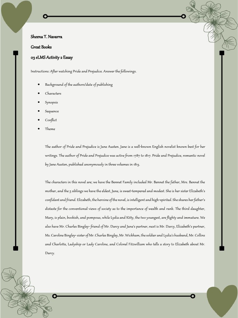 03 ELMS Activity 2 Essay-Pride and Prejudice | PDF | Pride And ...