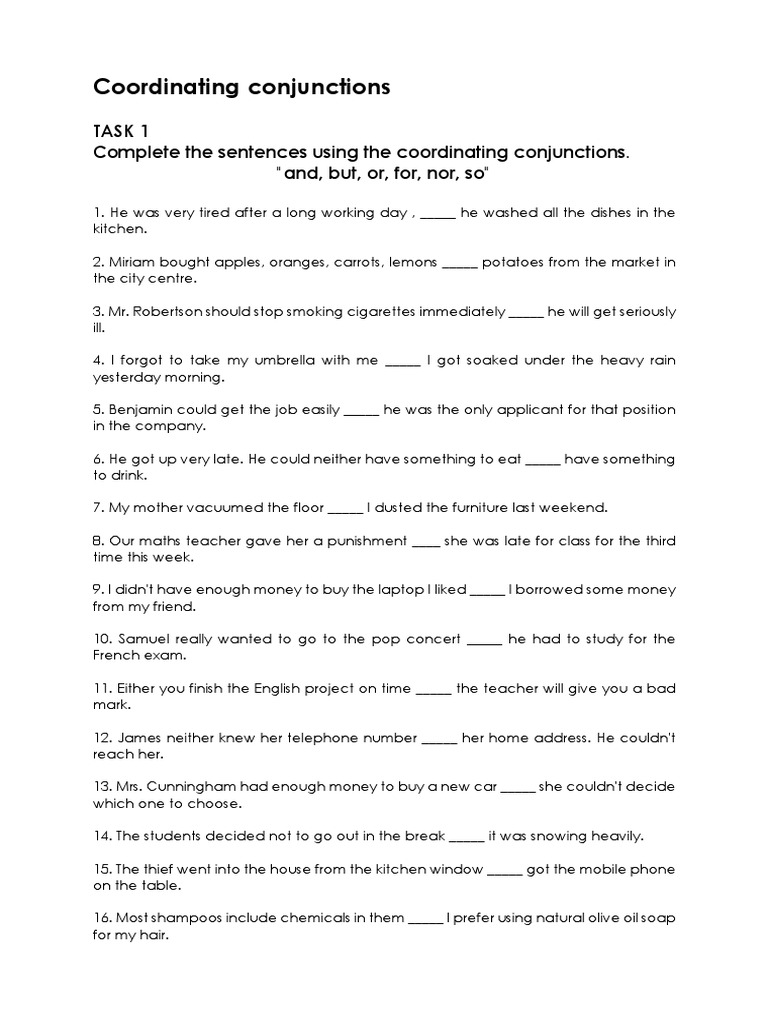 Conjunctions - Worksheet | PDF | Language Arts & Discipline