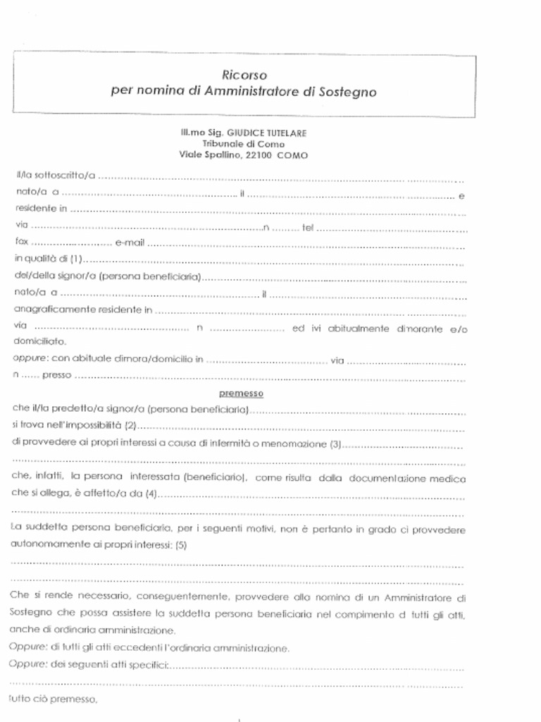 Modello Domanda Amministratore Di Sostegno | PDF