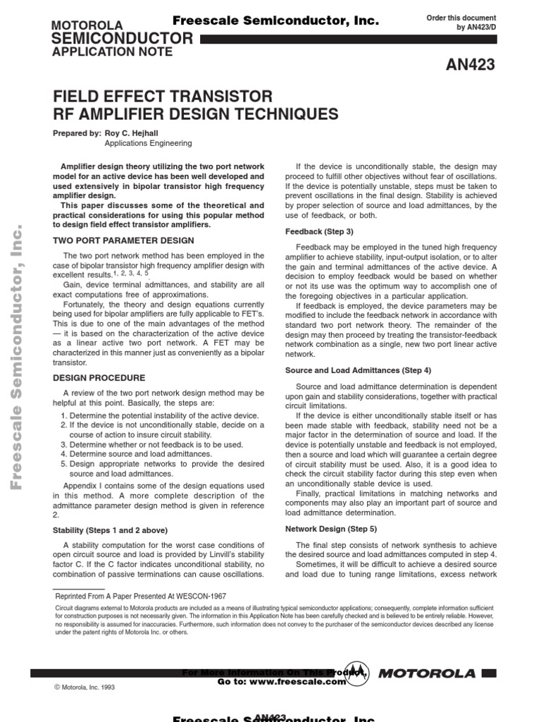 Fet RF Amplifier Design Techniques | PDF | Field Effect Transistor ...