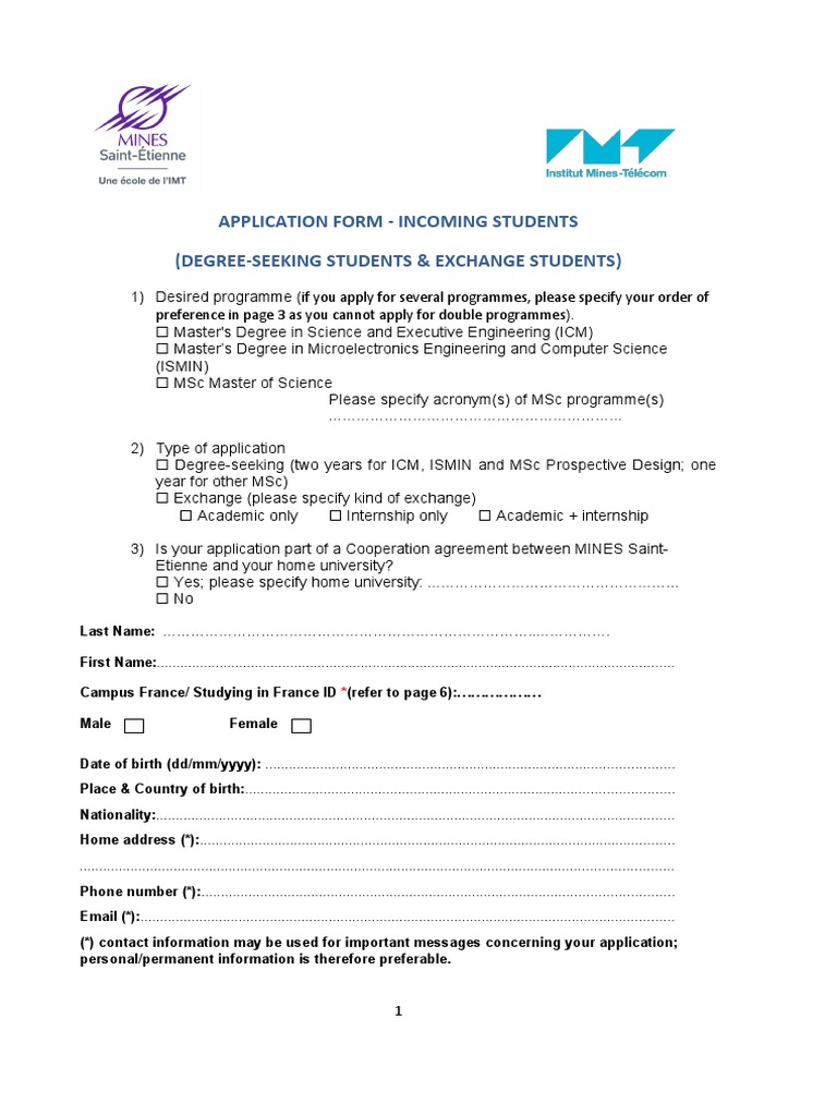 Application Form Mse | PDF | Academic Degree | Master's Degree