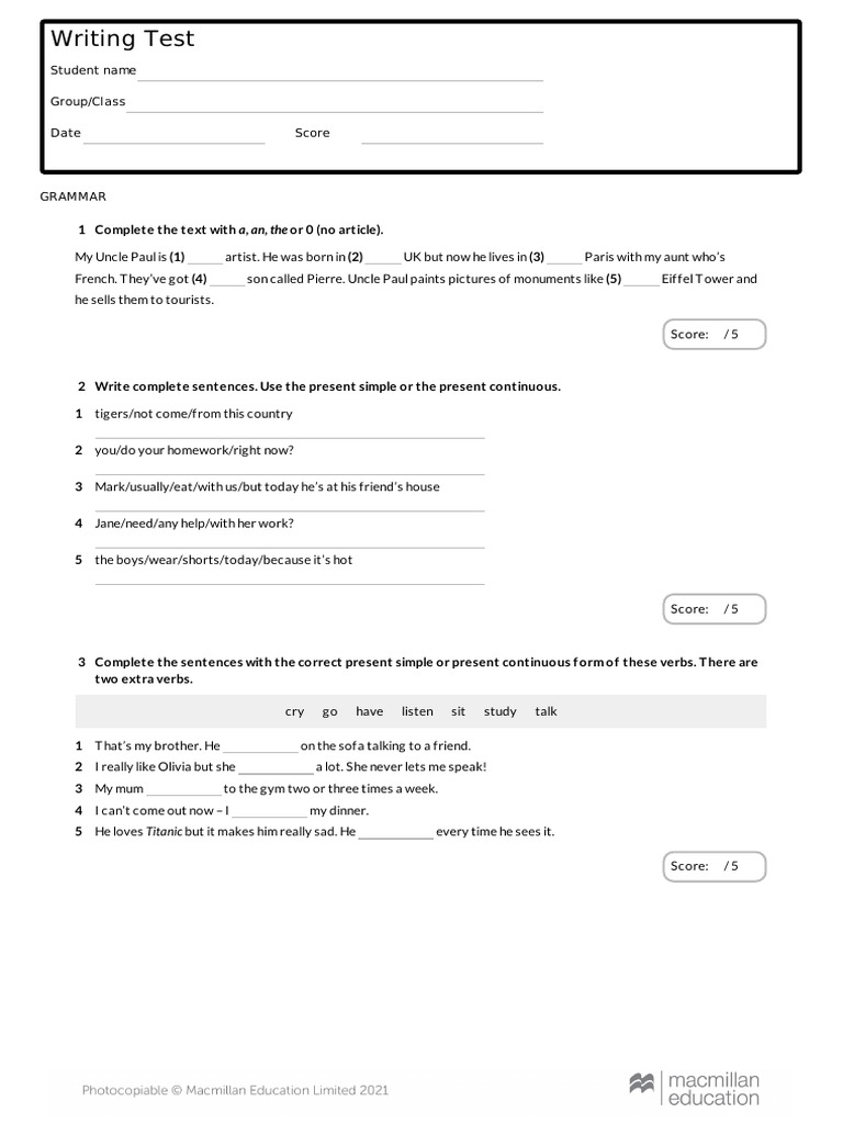 Writing Test PDF