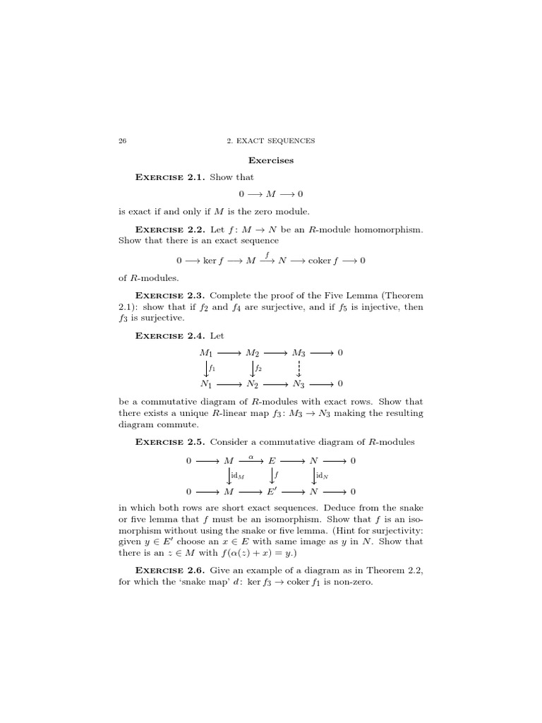 Exact Sequences Exercises | PDF | Module (Mathematics) | Ring (Mathematics)