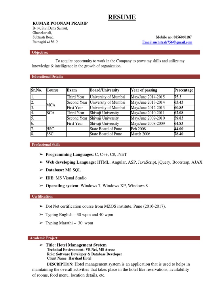 Poonam Kumar's Resume for Software Developer Roles | PDF | World Wide ...