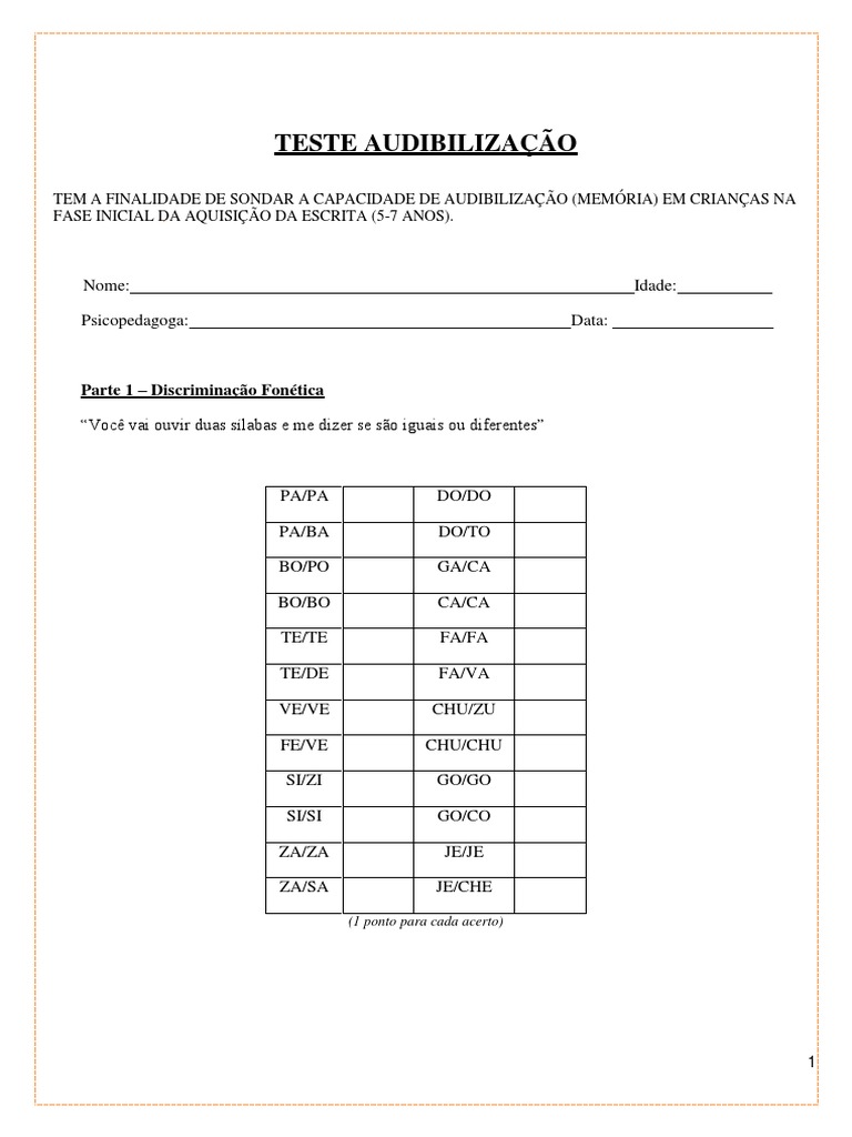 Teste de Audibilização: Avaliação da Capacidade de Memória Auditiva em ...