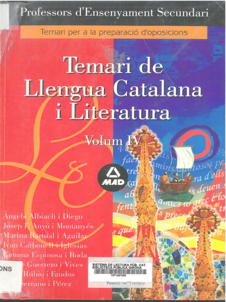Volum IV Temari Llengua Catalana I Literatura (MAD) | PDF