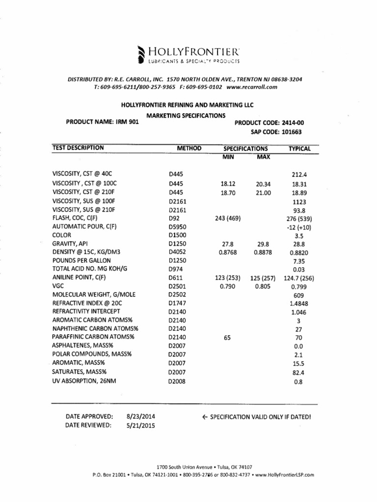 HollyFrontier Refining and Marketing LLC Marketing Specifications for ...
