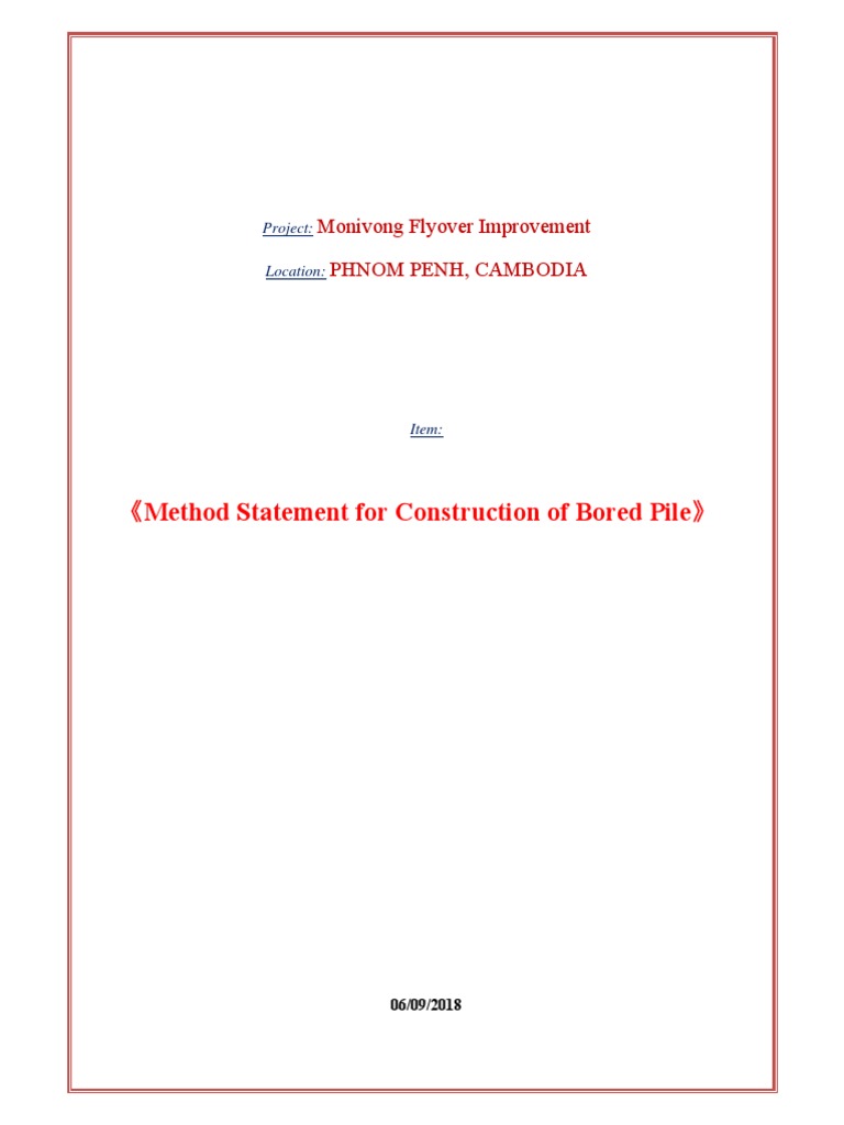 Monivong Flyover Bored Pile Method Statement | PDF | Concrete | Deep ...