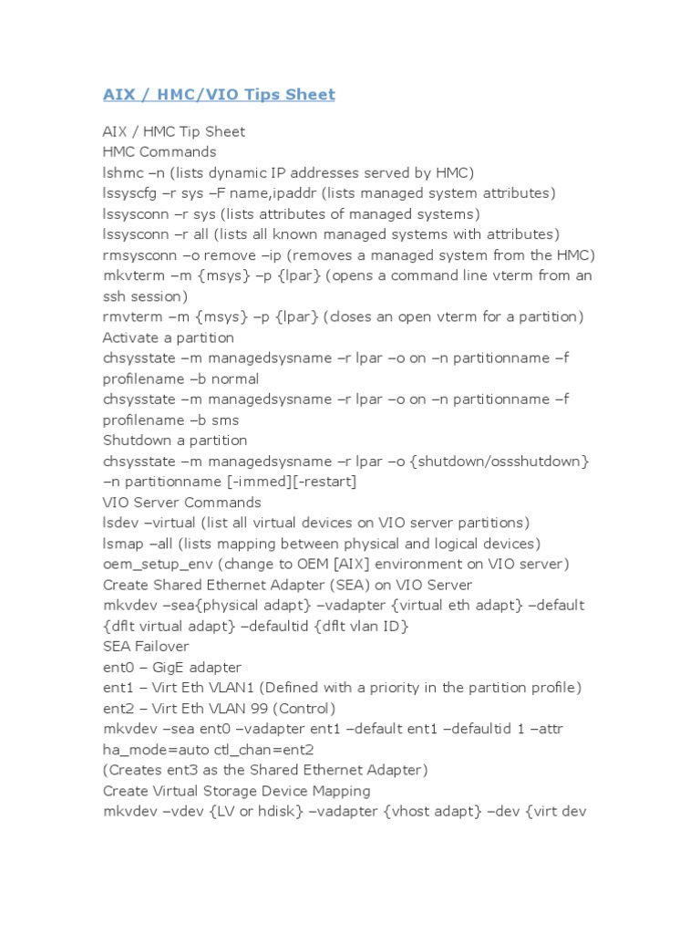 AIX HMC VIO Tips Sheet | PDF | Computer Data | Internet Protocols