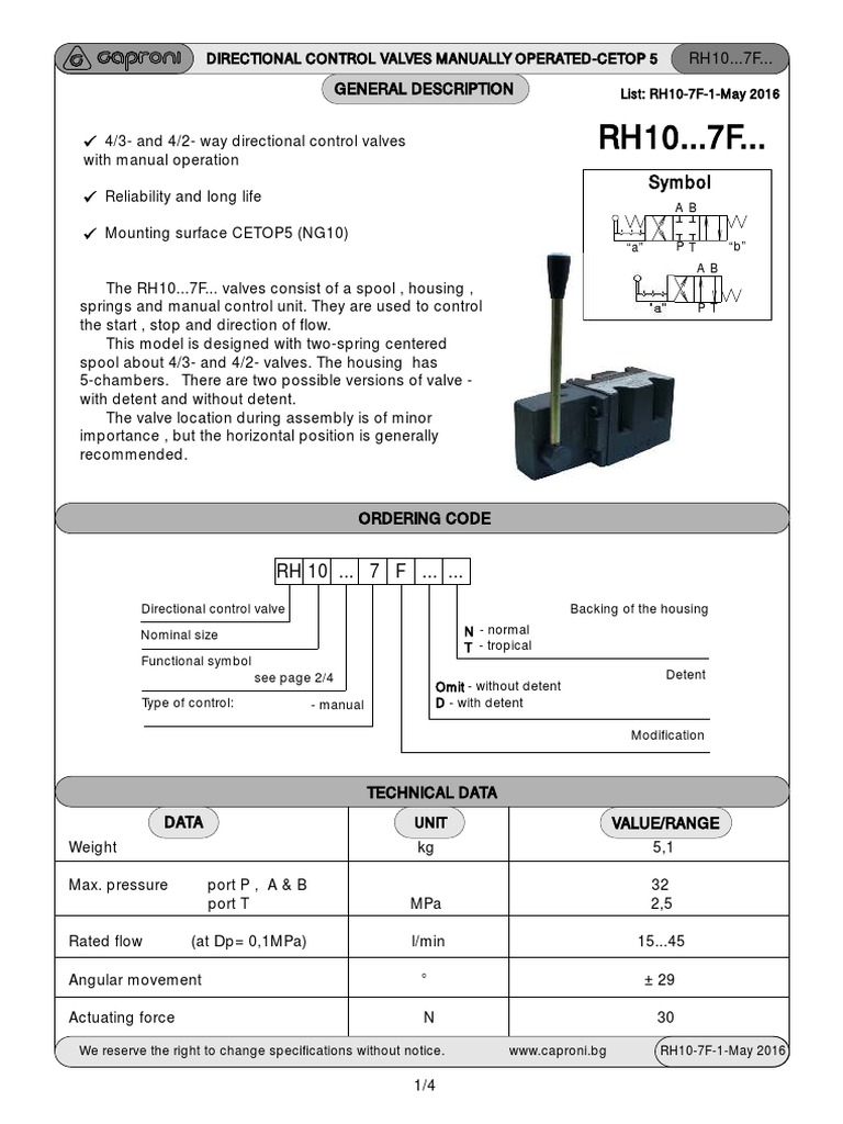 CETOP 5 Manual Control Valves Guide | PDF | Valve | Equipment