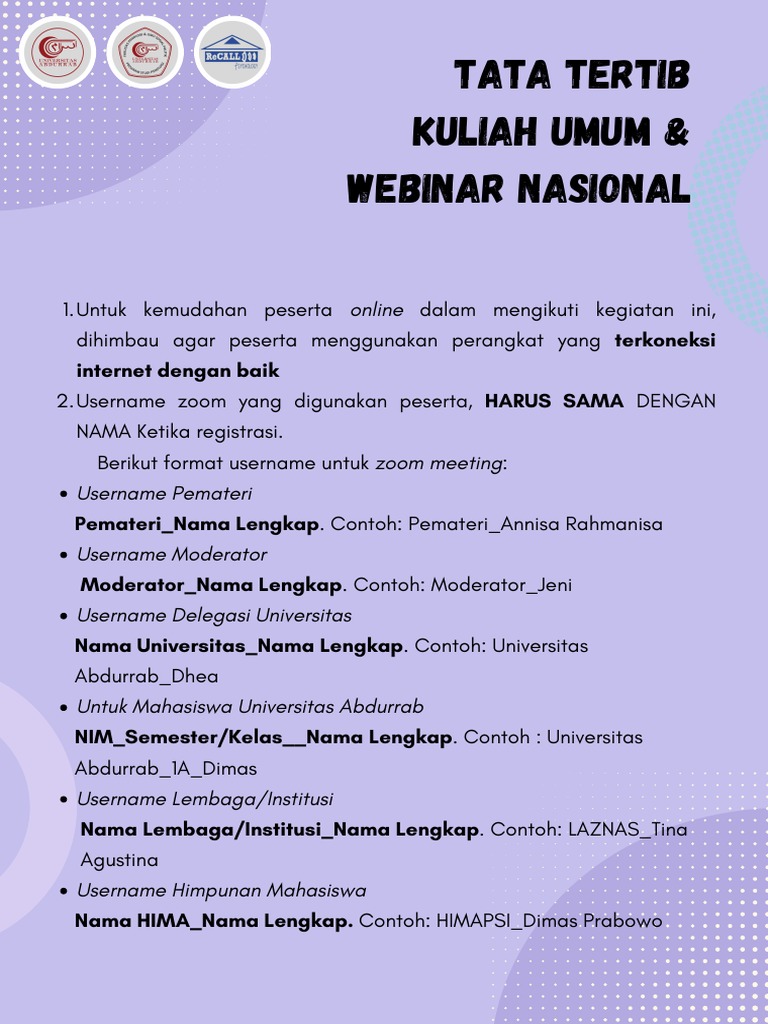 Tata Tertib Kuliah Umum & Webinar Nasional | PDF
