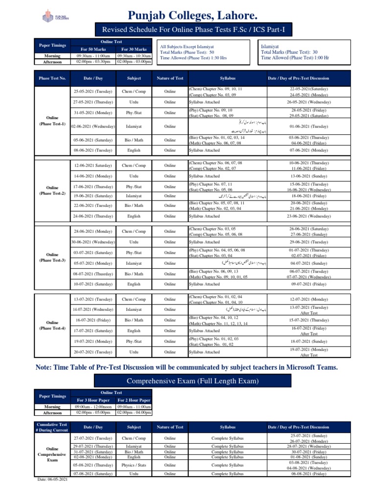 ICS 1st Year Phase Test Schedule 2021 | PDF | Cognitive Science ...