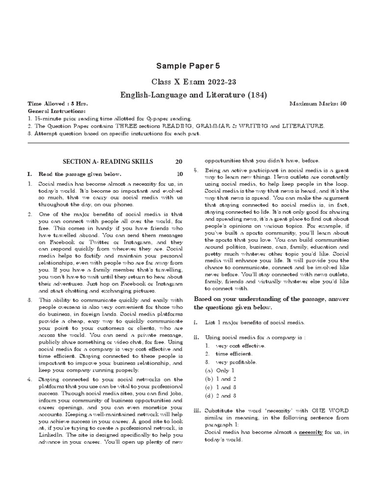 Sample Paper 5 Class X | PDF | Social Media | Popular Culture & Media Studies
