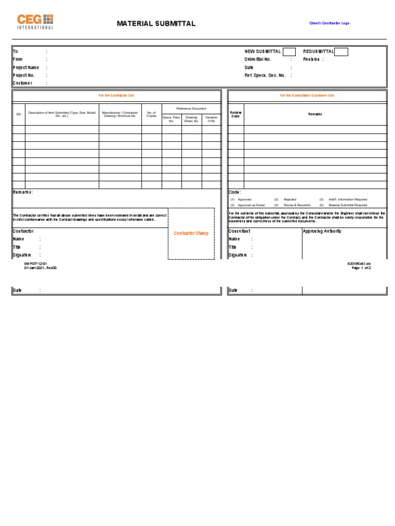 CEG WI PST 12 01 Shop Drawing Submittal | PDF | Specification (Technical Standard) | Written ...