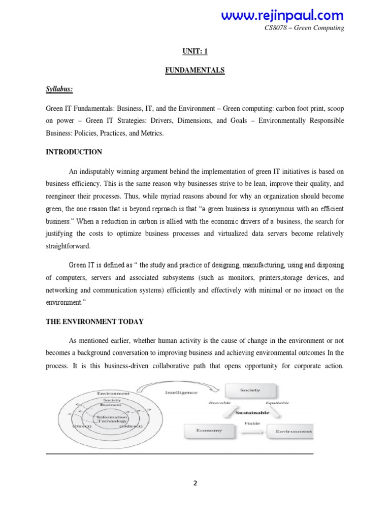 Green Computing Notes Rejinpaul Pdf Electronic Waste Carbon Footprint