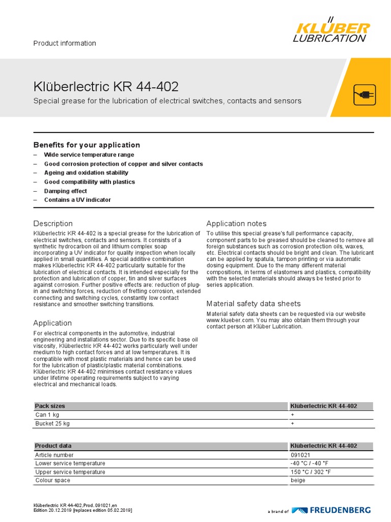 Klueberlectric KR 44 402 Special Grease For Electrical Switches ...