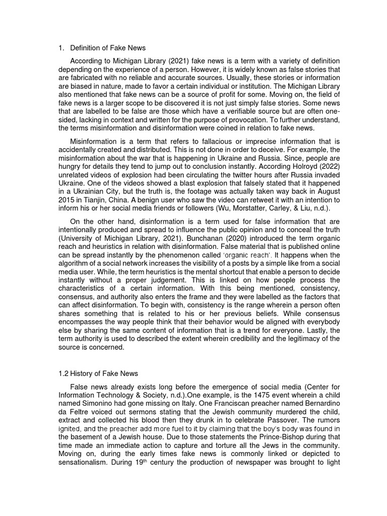 Definition of Fake News RRLS | PDF | Journalism | News