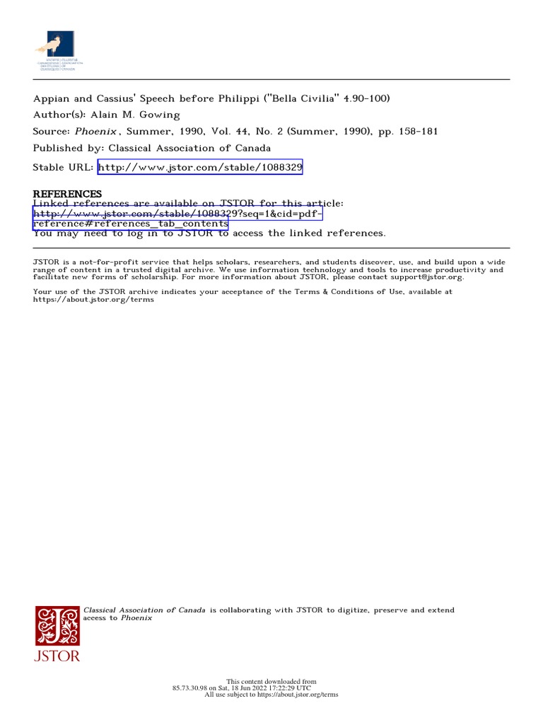 Appian and Cassius' Speech Before Philippi | PDF | Ancient Rome ...