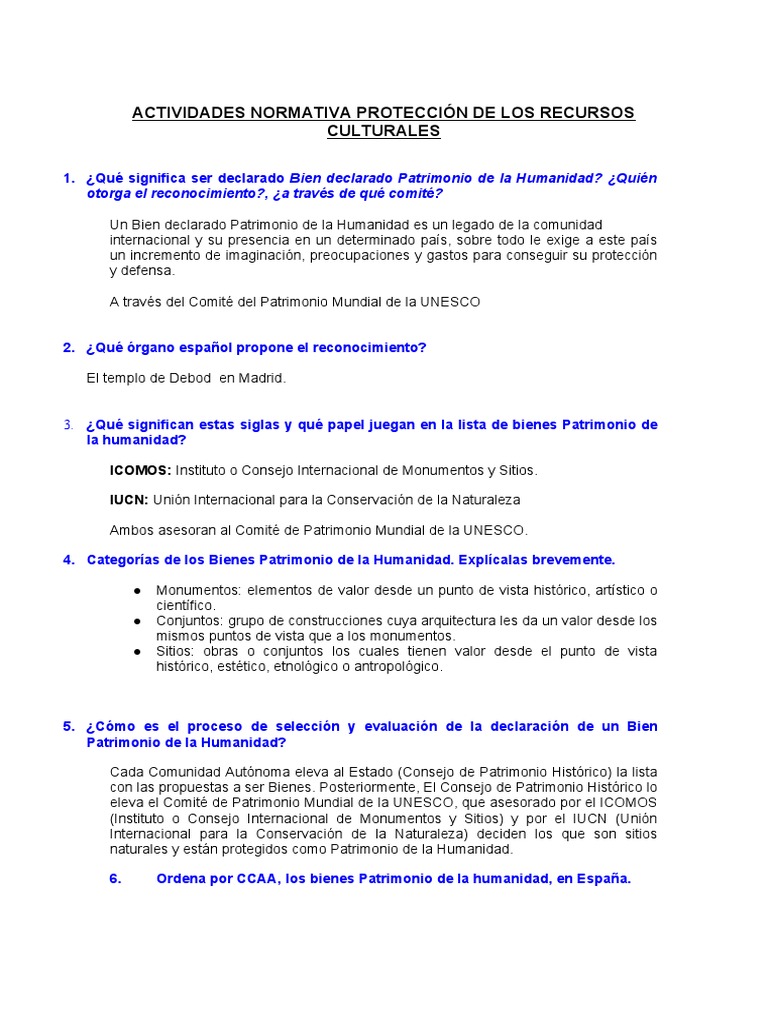 Actividades U.d3 Recursos Culturales 2 | PDF | Patrimonio de la ...