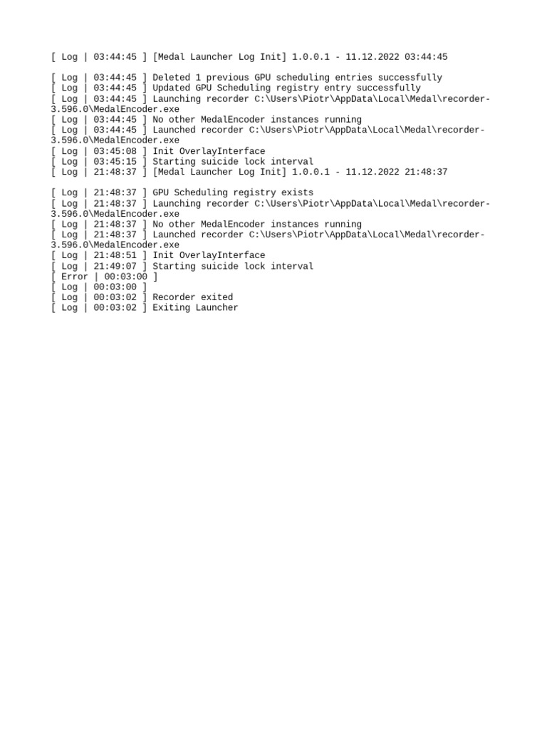 Medal Launcher Log 20221211 | PDF