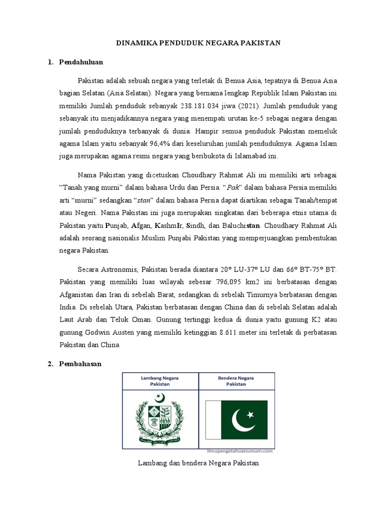 Dinamika Penduduk Pakistan 2021 | PDF