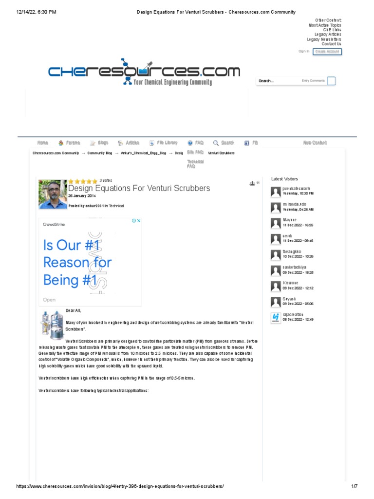 Design Equations For Venturi Scrubbers - Cheresources - Com Community ...