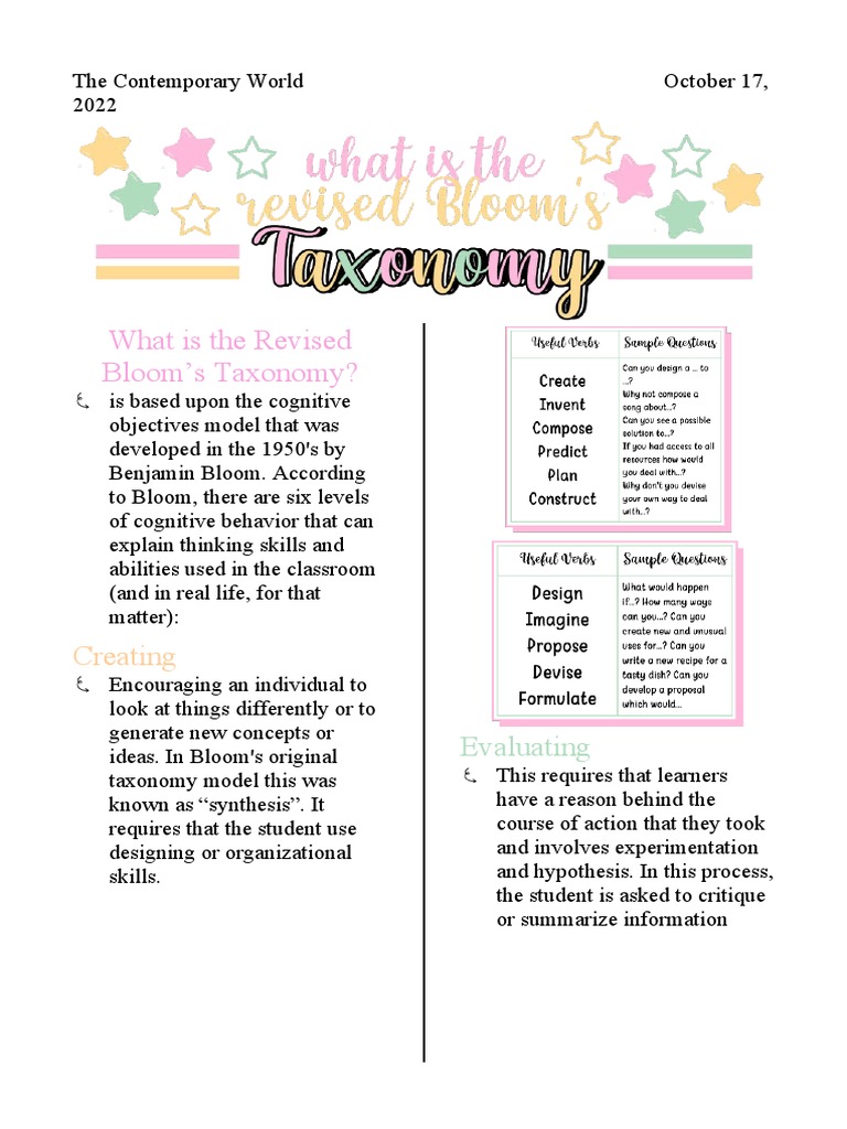 Understanding Bloom's Taxonomy Levels | PDF | Career & Growth | Self ...