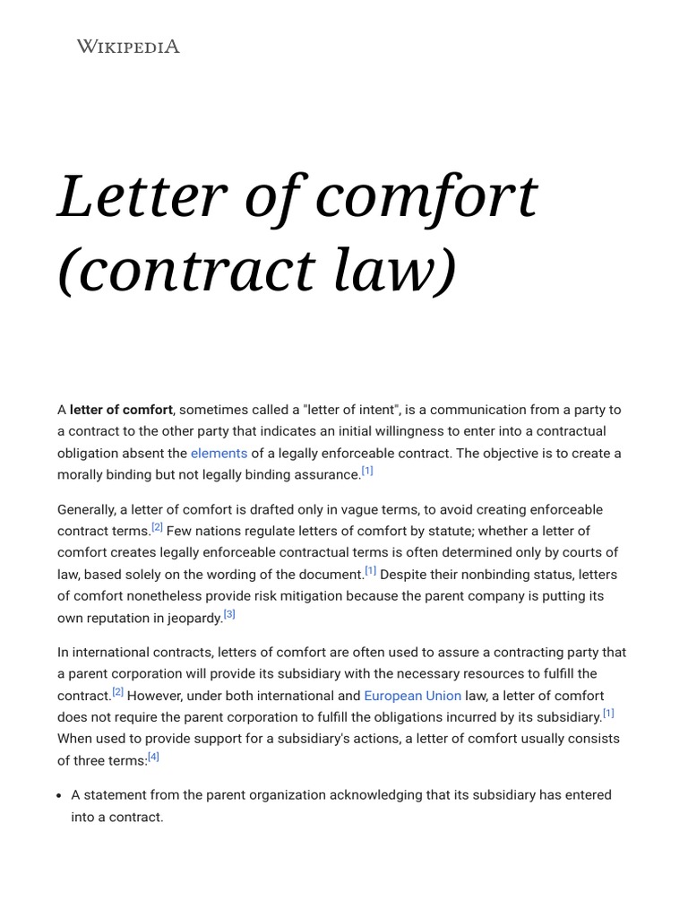 Letter of Comfort (Contract Law) - Wikipedia | PDF | Consent | Justice