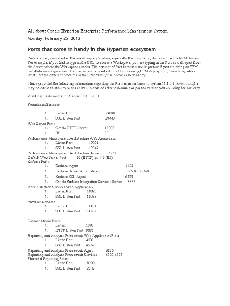 Ports of Hyperion Enterprise Performance Management System | Download ...