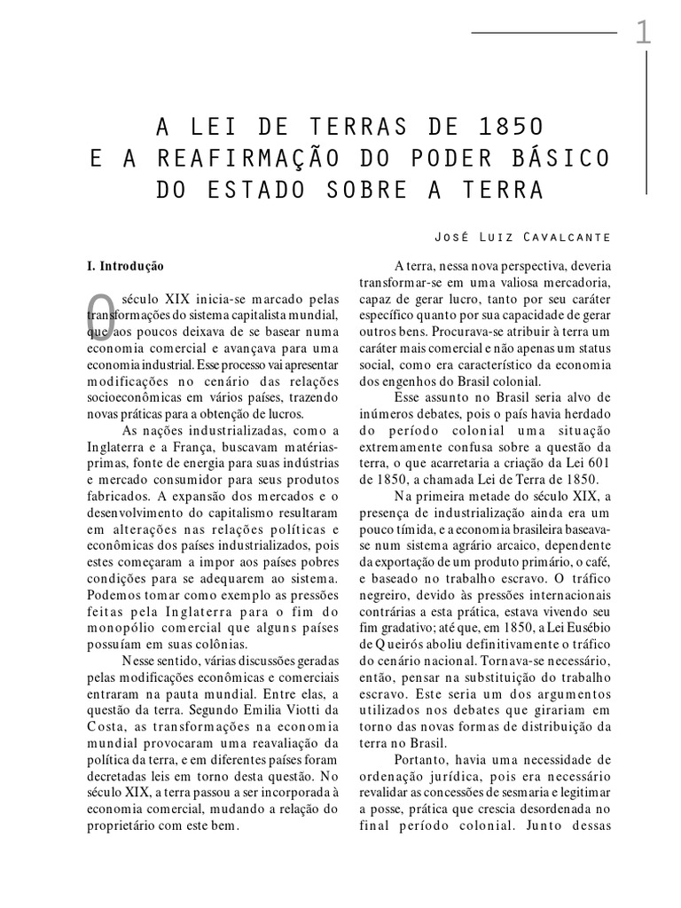 Material N 7 - Texto Lei de Terras 1850 - 221003 - 120232 | PDF ...