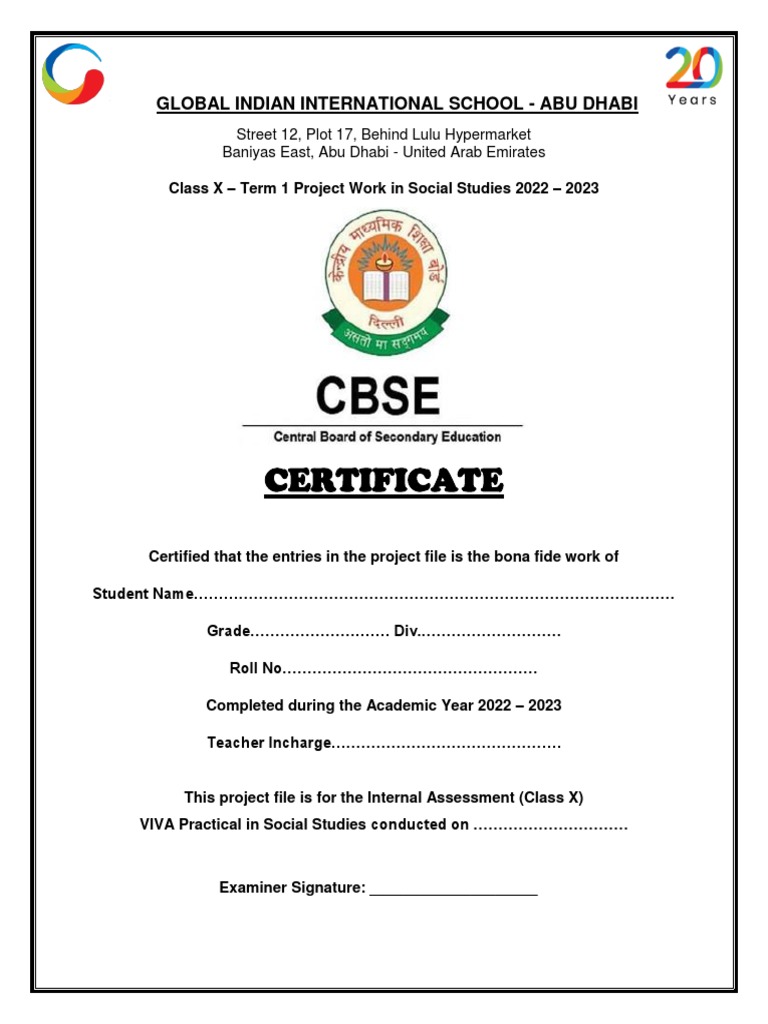 Project Certificate - Cover Sheet | PDF
