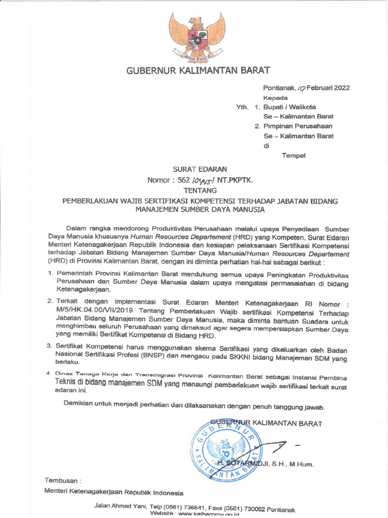 Surat Edaran GUbernur Wajib Sertifikasi | PDF