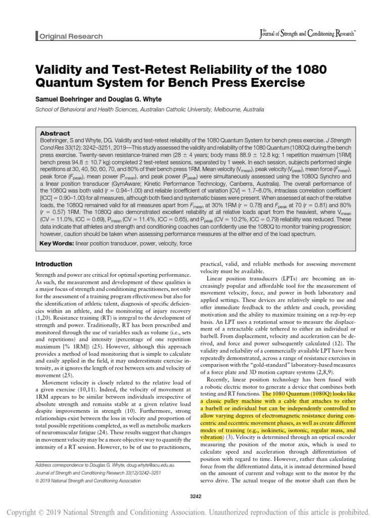 Validity and Test-Retest Reliability of The 1080 Quantum System For ...
