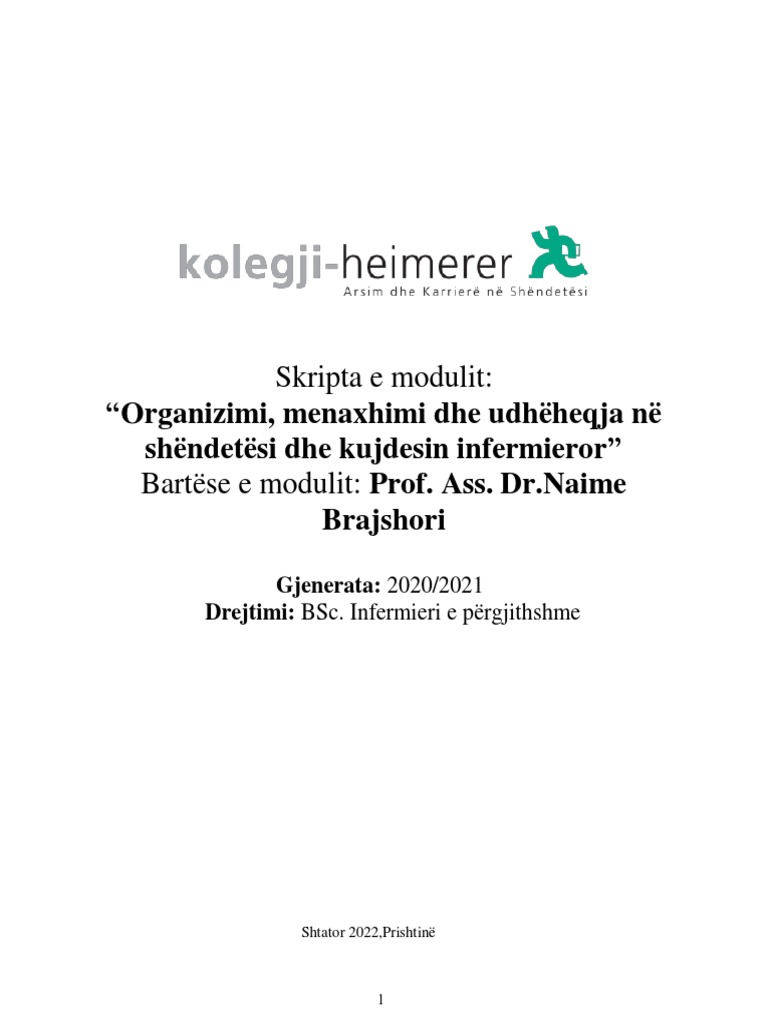 Org, Menagjimi Dhe Udheheqja Ne Shendetesi Dhe Kujdes Infermieror | PDF