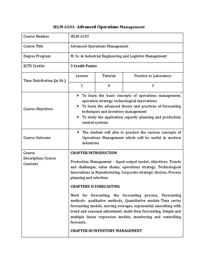 Advanced Operations Management | PDF | Operations Management | Inventory
