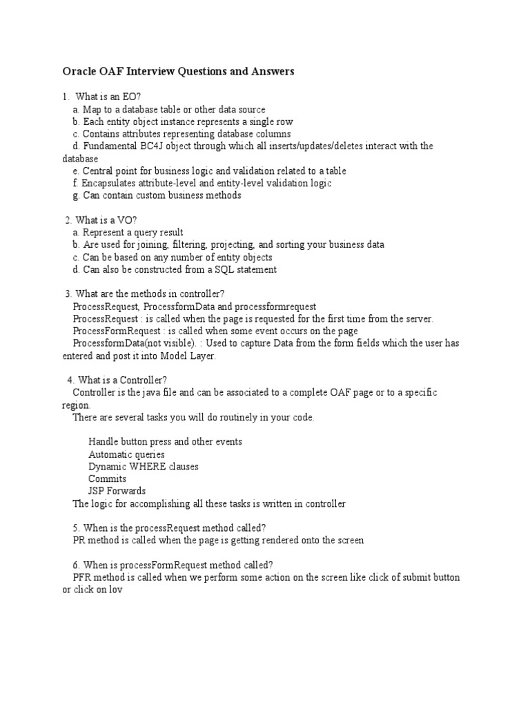 Oracle OAF Interview Questions and Answers | PDF | Databases | Computing