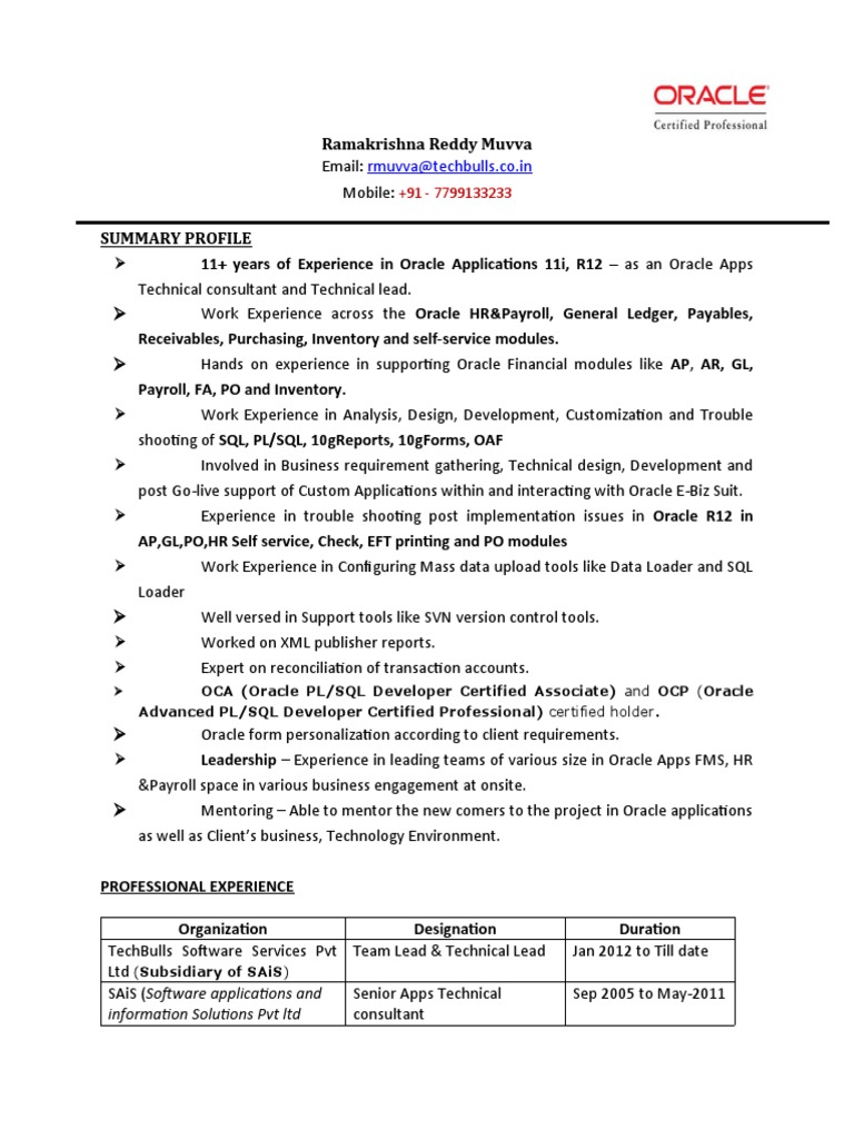 Ramakrishna Muvva CV | PDF | Enterprise Resource Planning | Oracle Corporation