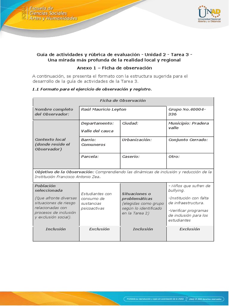 Anexo 1 - Tarea 3 - Ficha de Observación en PDF | PDF | La dependencia de sustancias