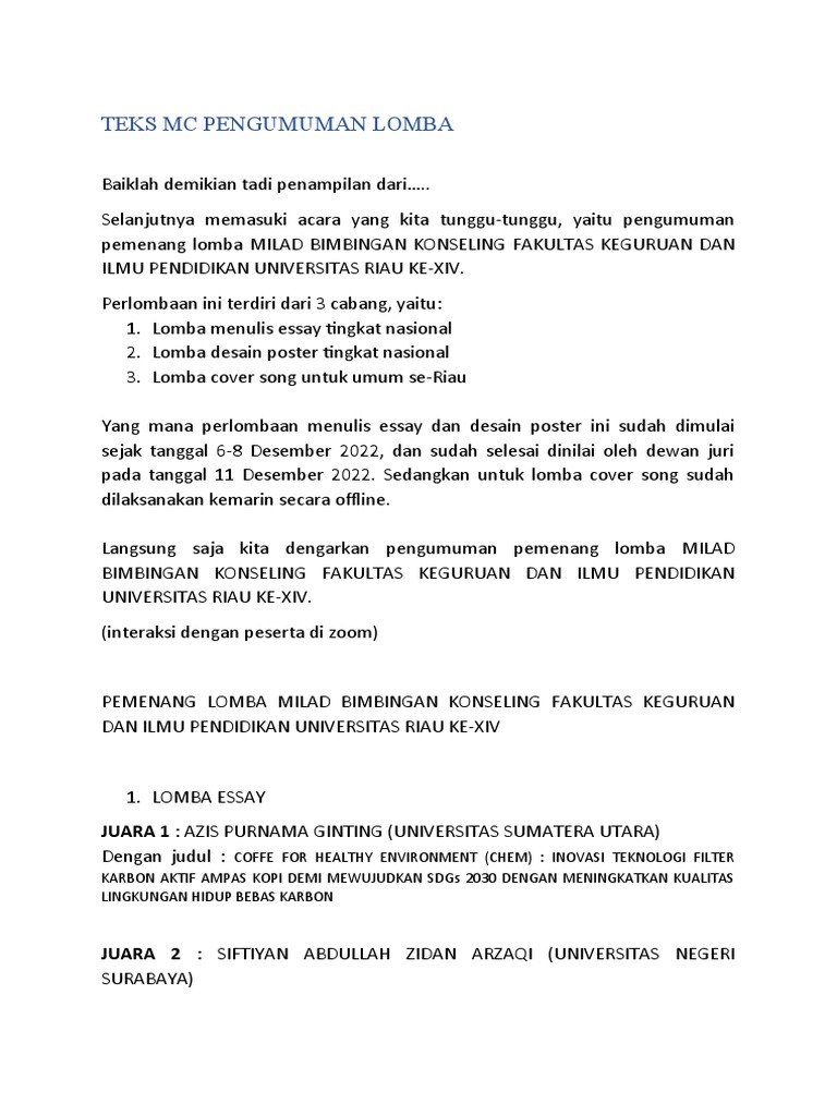 MC Milad Pengumuman Lomba | PDF | Sains & Matematika | Komputer