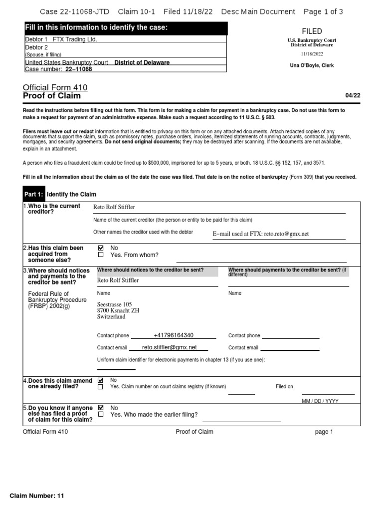Official Form 410: Proof of Claim | PDF | Bankruptcy | Bankruptcy In ...