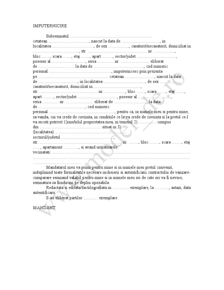 Imputernicire Notariala Vanzare Imobil Www.model de.ro