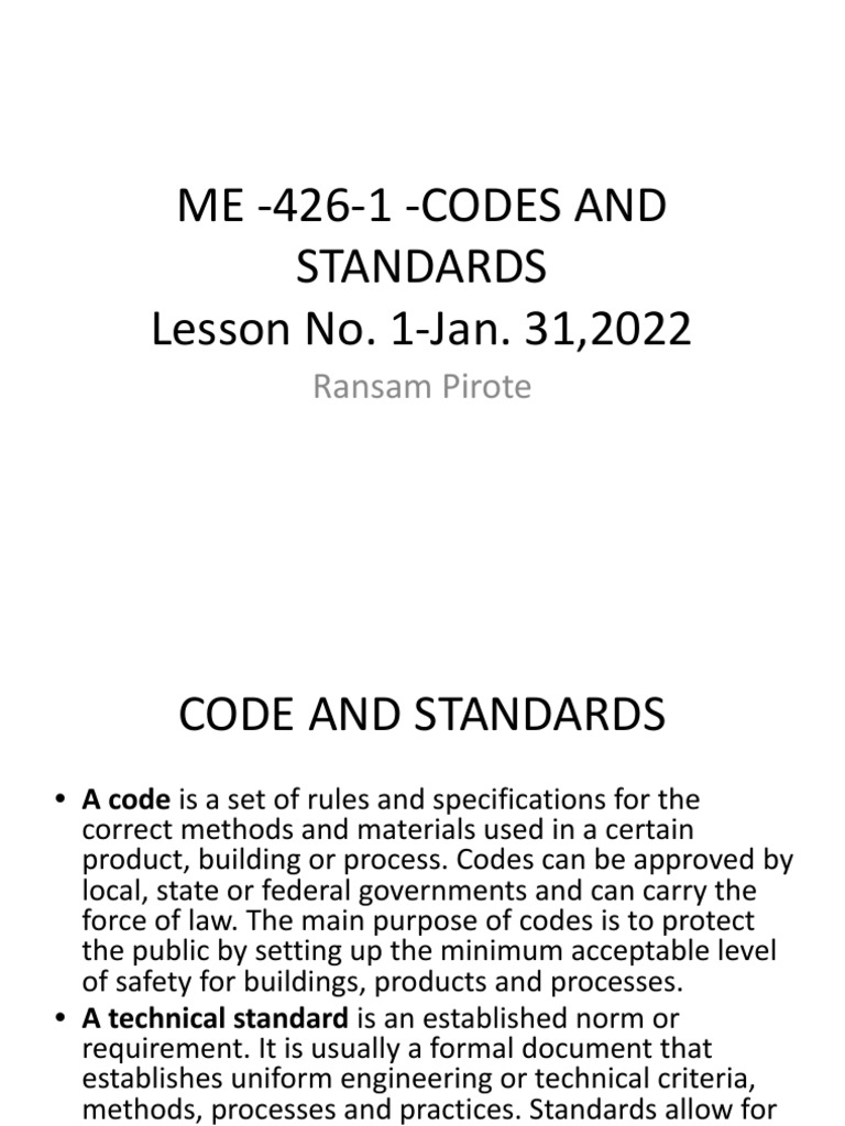 Me 426 1 Codes and Standards Feb. 4,2022 | Download Free PDF ...